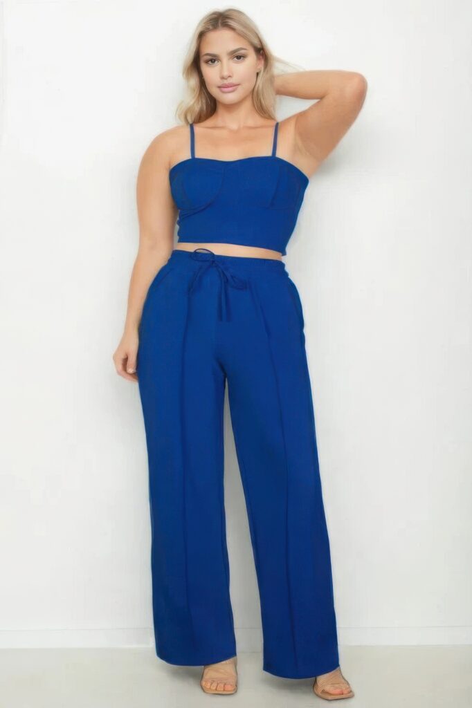 Plus Bustier Crop Cami Top & Slant Pocket Straight Pants - Karadistrom